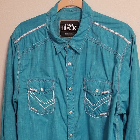 Buckle | Shirts | Mens Long Sleeve Buckle Black Shirt Sz L Turquiose ...